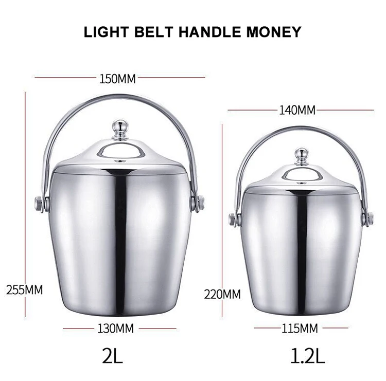 1.2L & 2L Stainless Steel Ice Buckets - Perfect for Home Bar