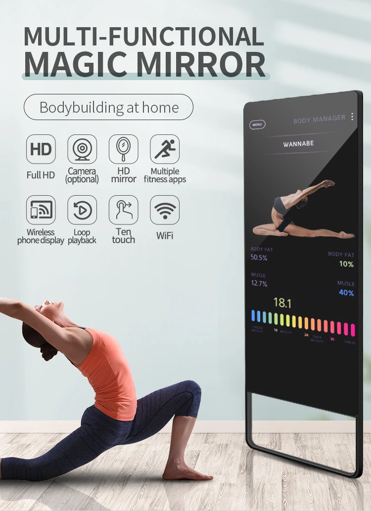 32 Non Touch Magic Mirror Lcd Screen Yoga Gym Smart Fitness Workout ...