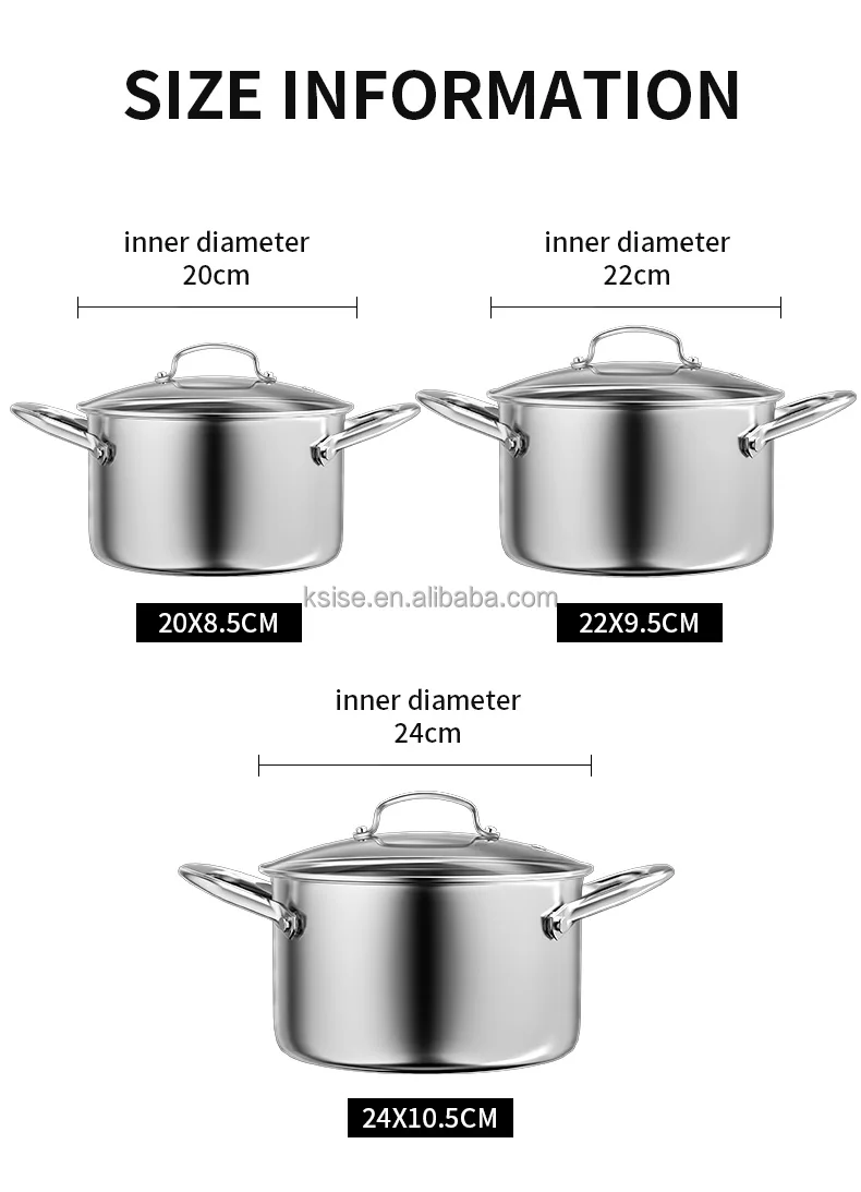 Cooking Pot Heavy Weight Triple-Layer Base Stainless Steel Honeycomb ...