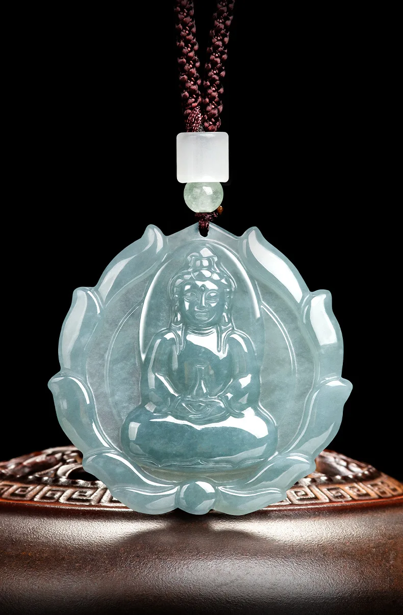 Natural Jadeite Avalokiteshvara Avalokiteshvara Jade Pendant Blue Water ...