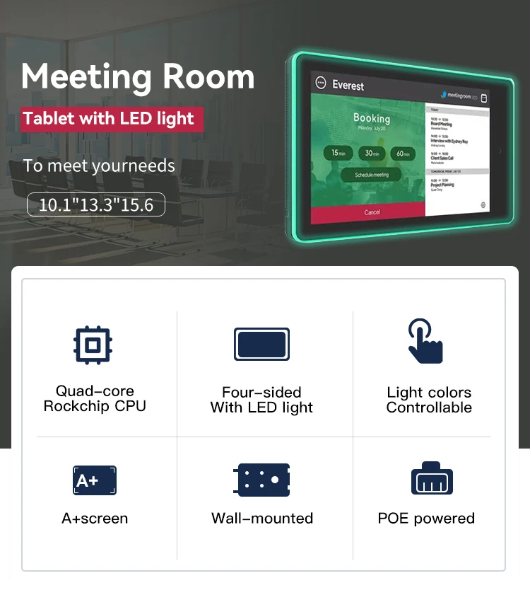 Wall Mount Meeting Room Booking Display 10 Inch POE Android Tablet
