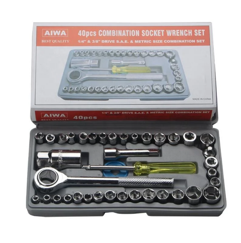 Free Sample Tools AIWA 40pcs Combination Ratchet Handle Socket Wrench Tool Set Alibaba