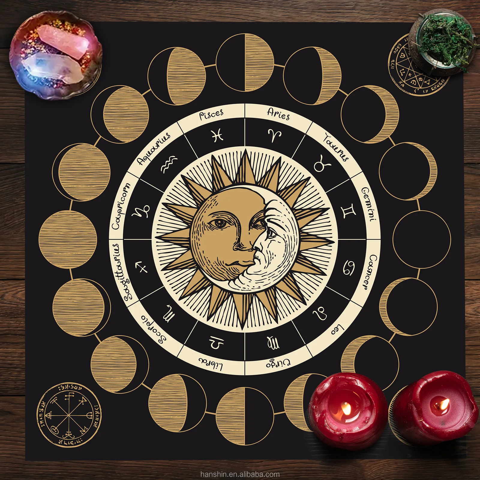 High Quality 49*49cm Velvet Sun Moon Star Witchcraft Alter Tarot Pagan ...
