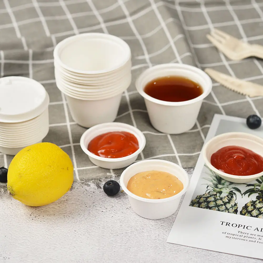 Disposable Biodegradable 2oz Small Sugarcane Bagasse Dipping Sauce Cup ...