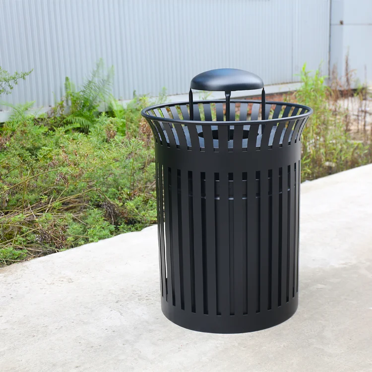 Outdoor Slatted Steel Iron Garbage Trash Can Outside Street Park Metal ...