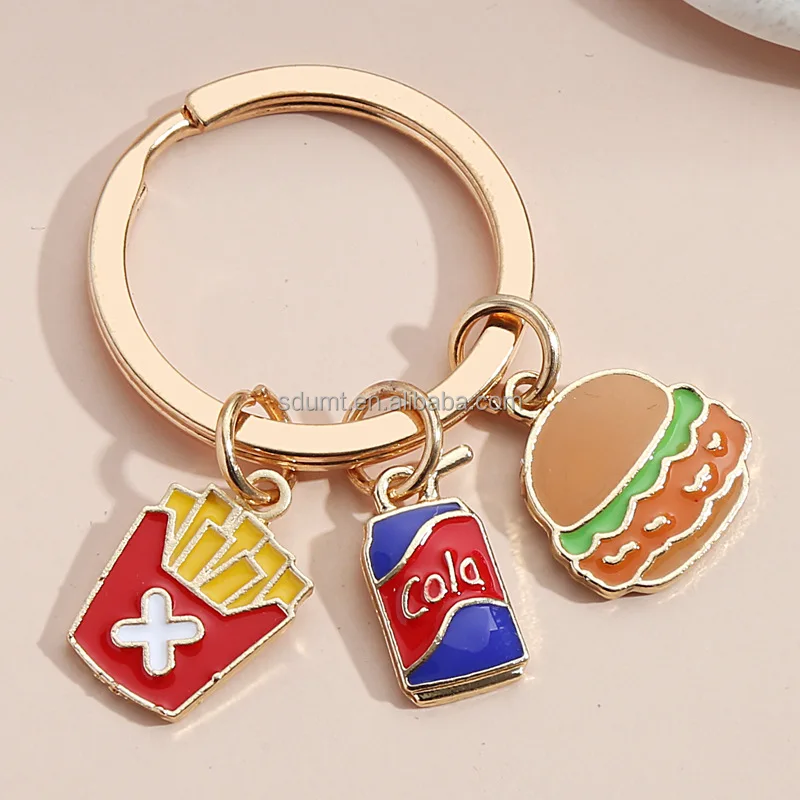 Key Chain Fast Food Ice Cream Key Ring Toy Cake Pizza Hamburger Cola ...