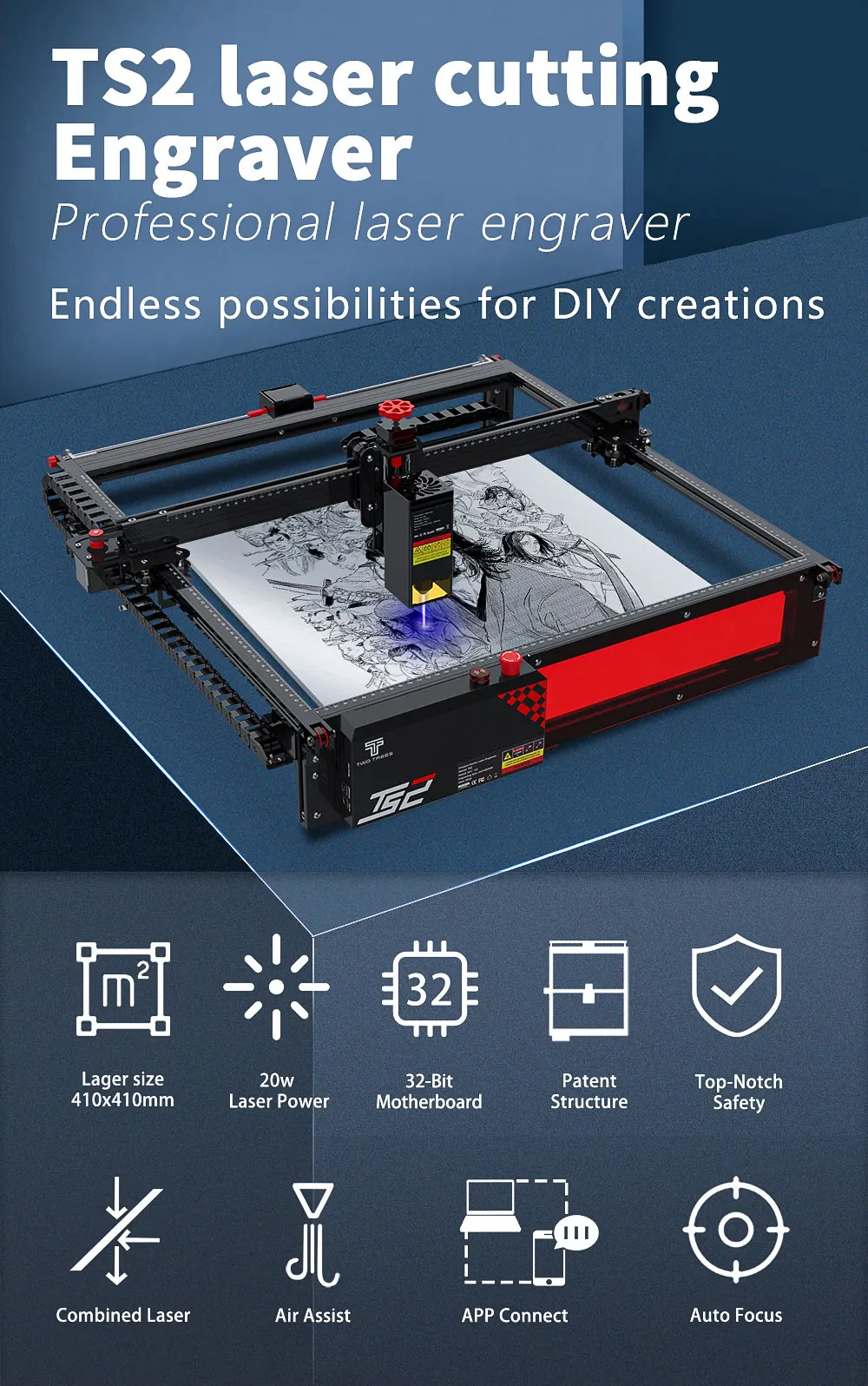 TWOTREES TS2 20W Laser Engraving Machines - Multifunctional DIY