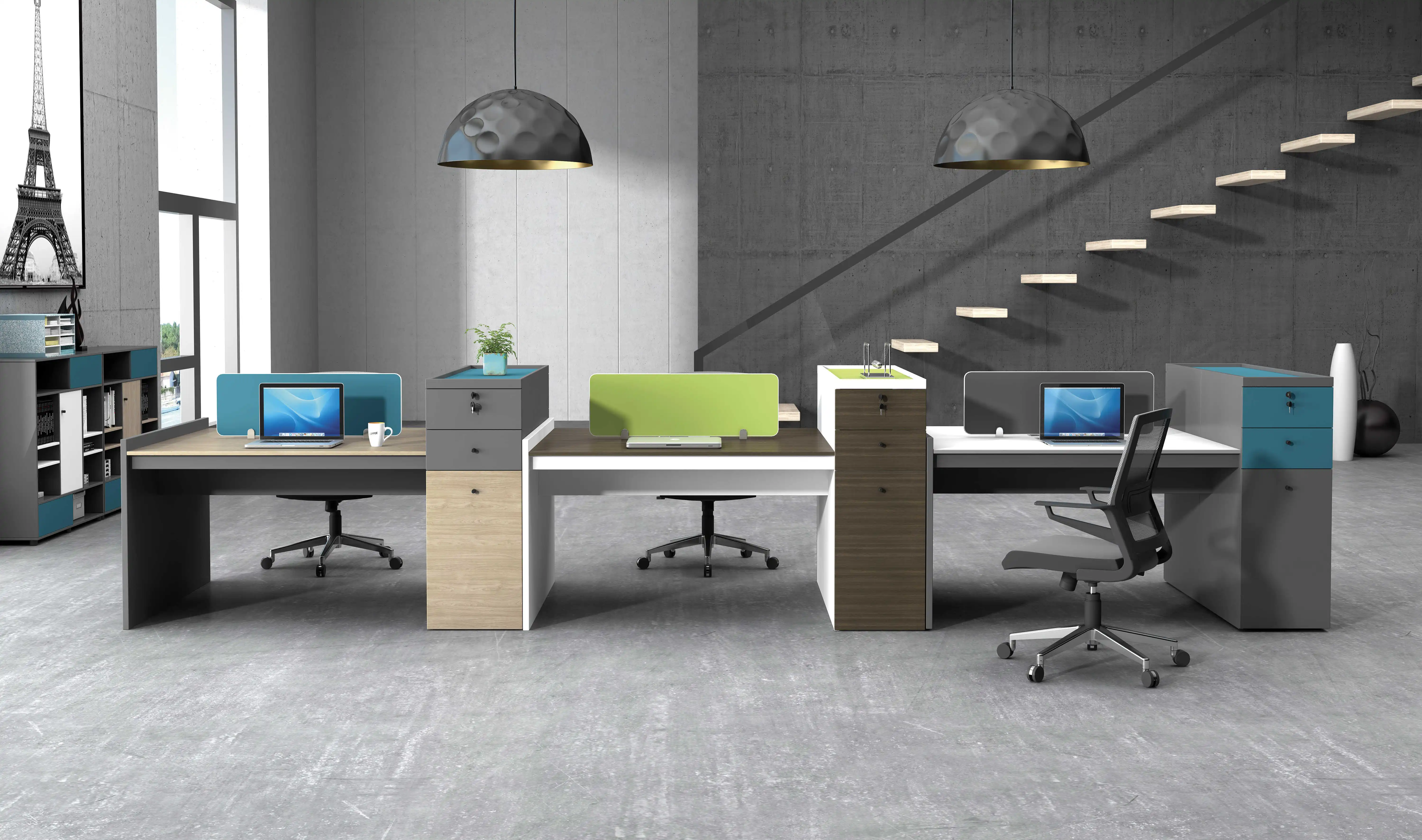 Executive Desk Ergonomic 4 Seats Workstation,Office Furniture 4 People Office Table Modern Pc ...