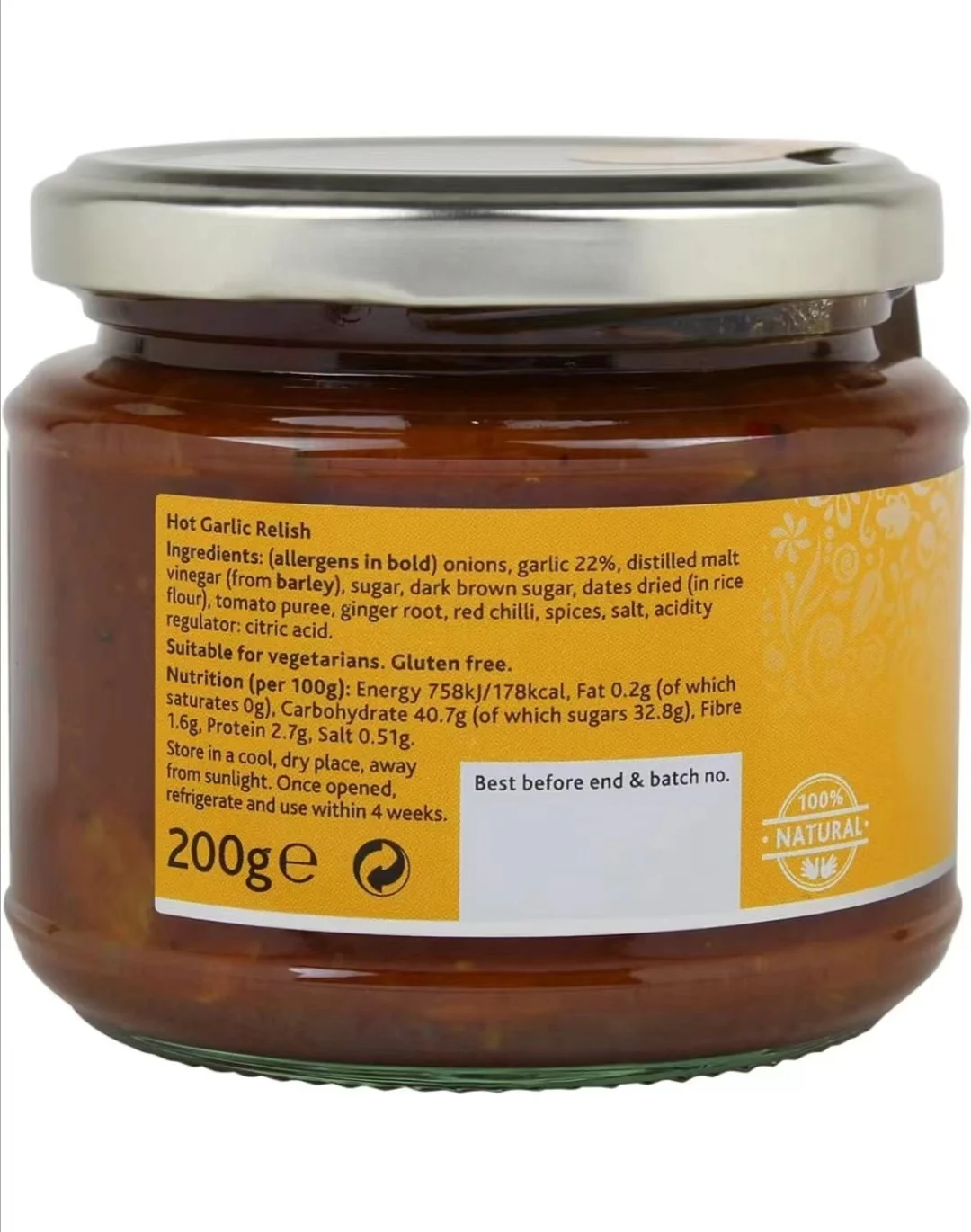 Canned Hot Garlic Relish Label. Food Label. Pressure Self-adhesive ...