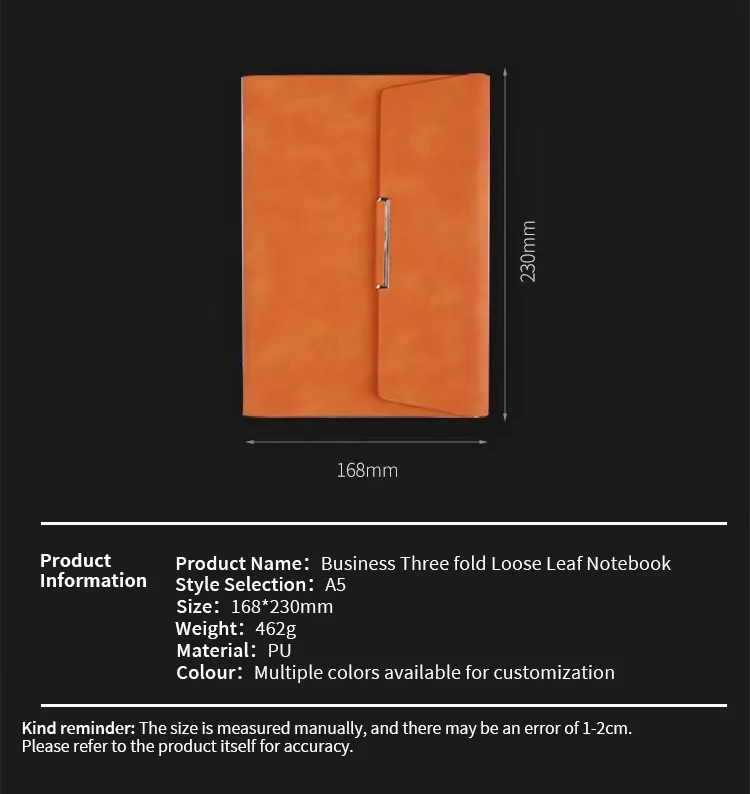 High-End Business PU Leather Buckle Notebook Printable Logo Three-Fold ...