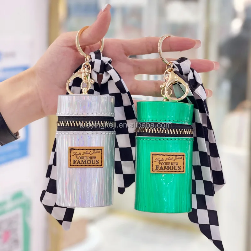 Luxury Leather Bucket Lipstick Bag Silk Scarf Keychain Exquisite ...