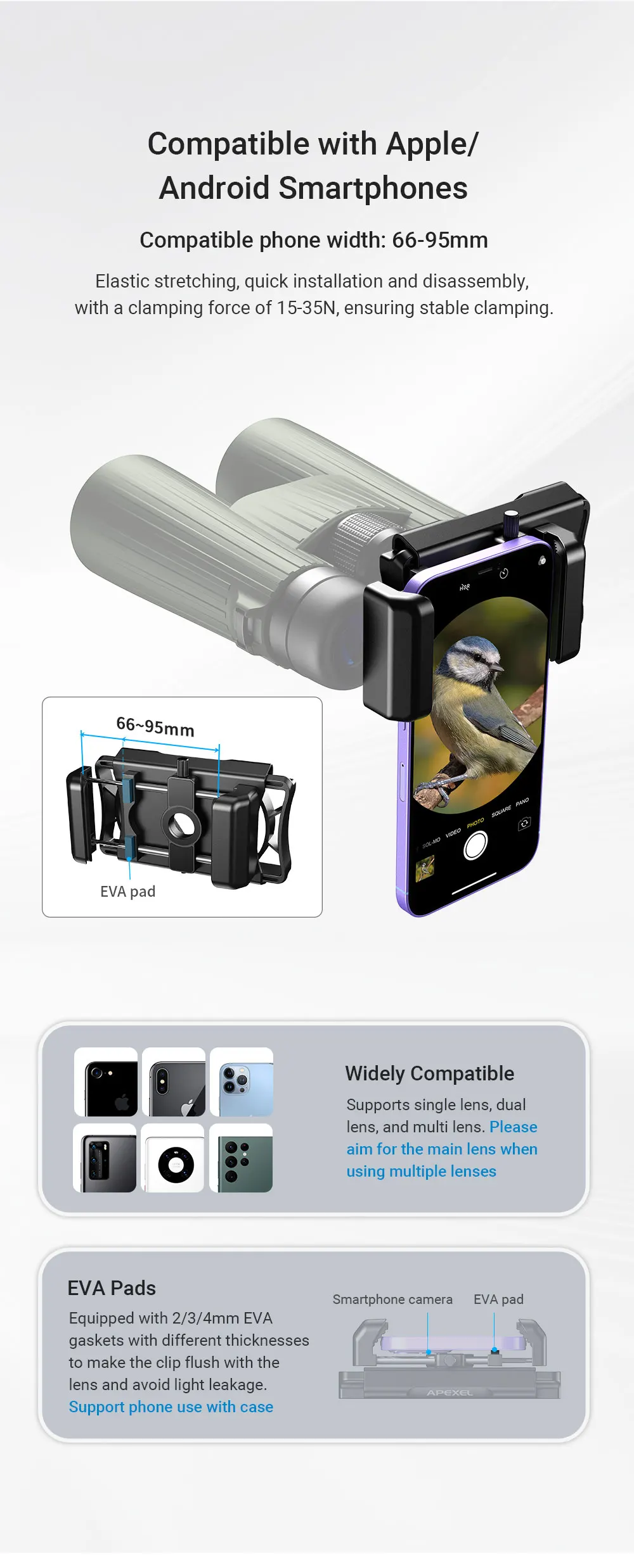 Apexel Universal Phone Clip For Telescope & Tripod - Oem/odm