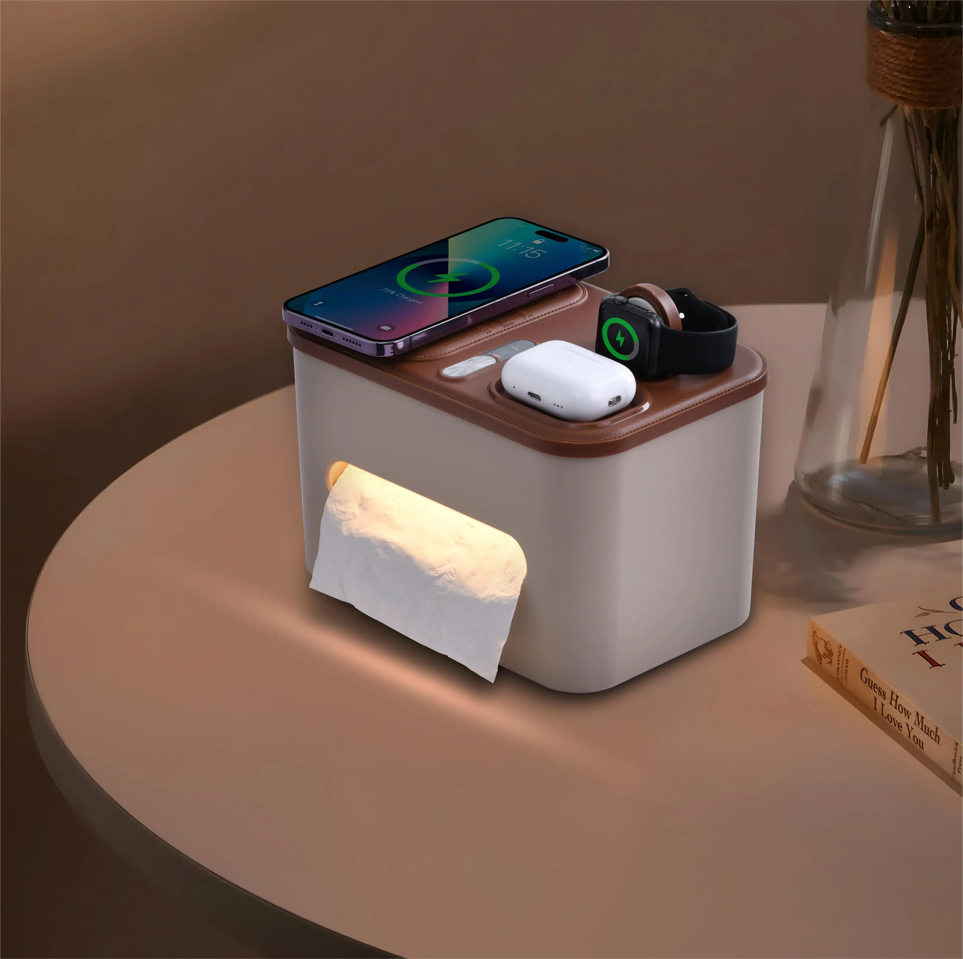 3 In 1 Wireless Charger Tissue Box With Night Light Lamp - Buy ...