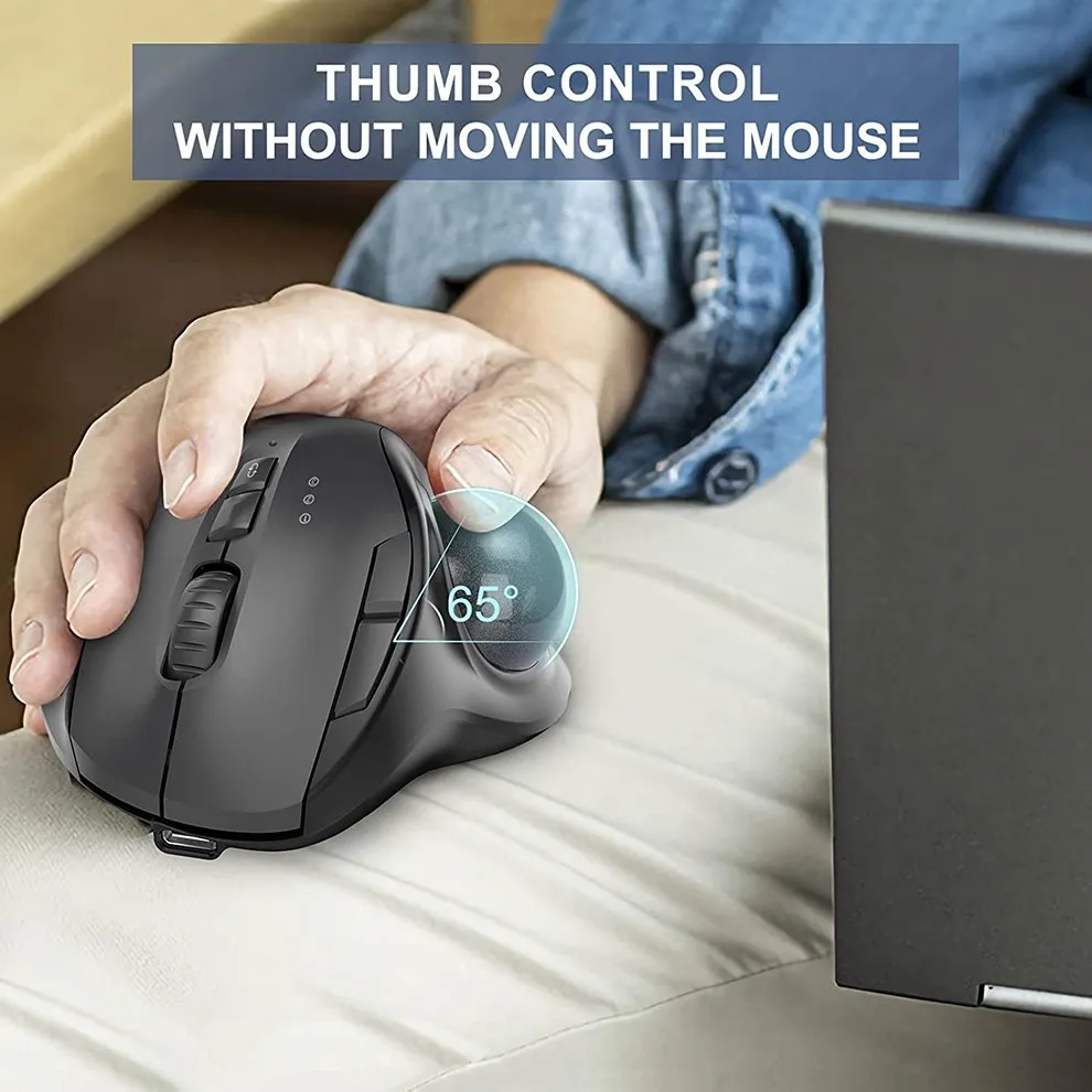 JOMAA Ergonomic Wireless Trackball Mouse - Rechargeable 2.4G Wireless ...