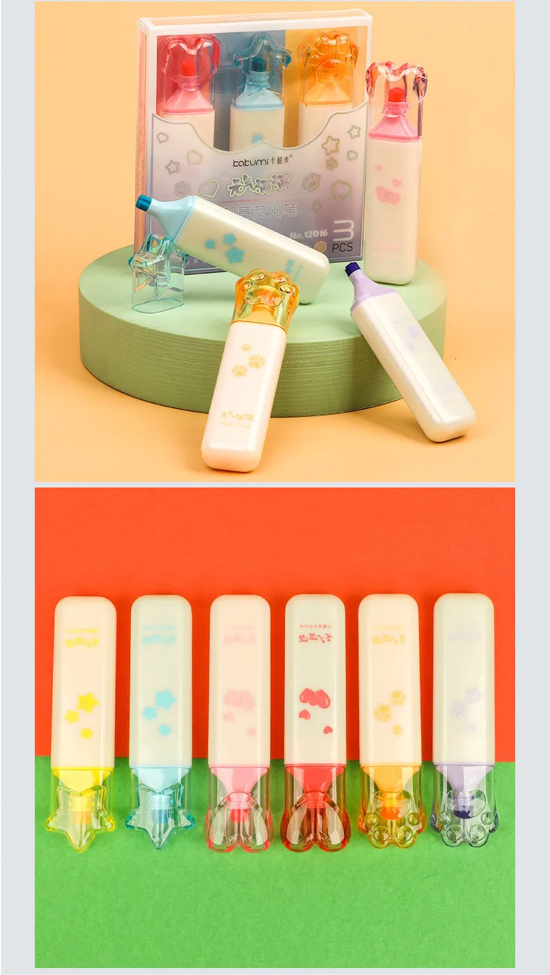 Creative Stamp Tip Highlighter Star Cat's Paw Mark Pen Student Marker ...
