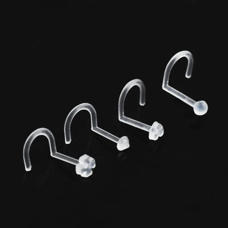 Poennis Clear Piercing Retainers Flexible Nose Ring Acrylic Transparent ...