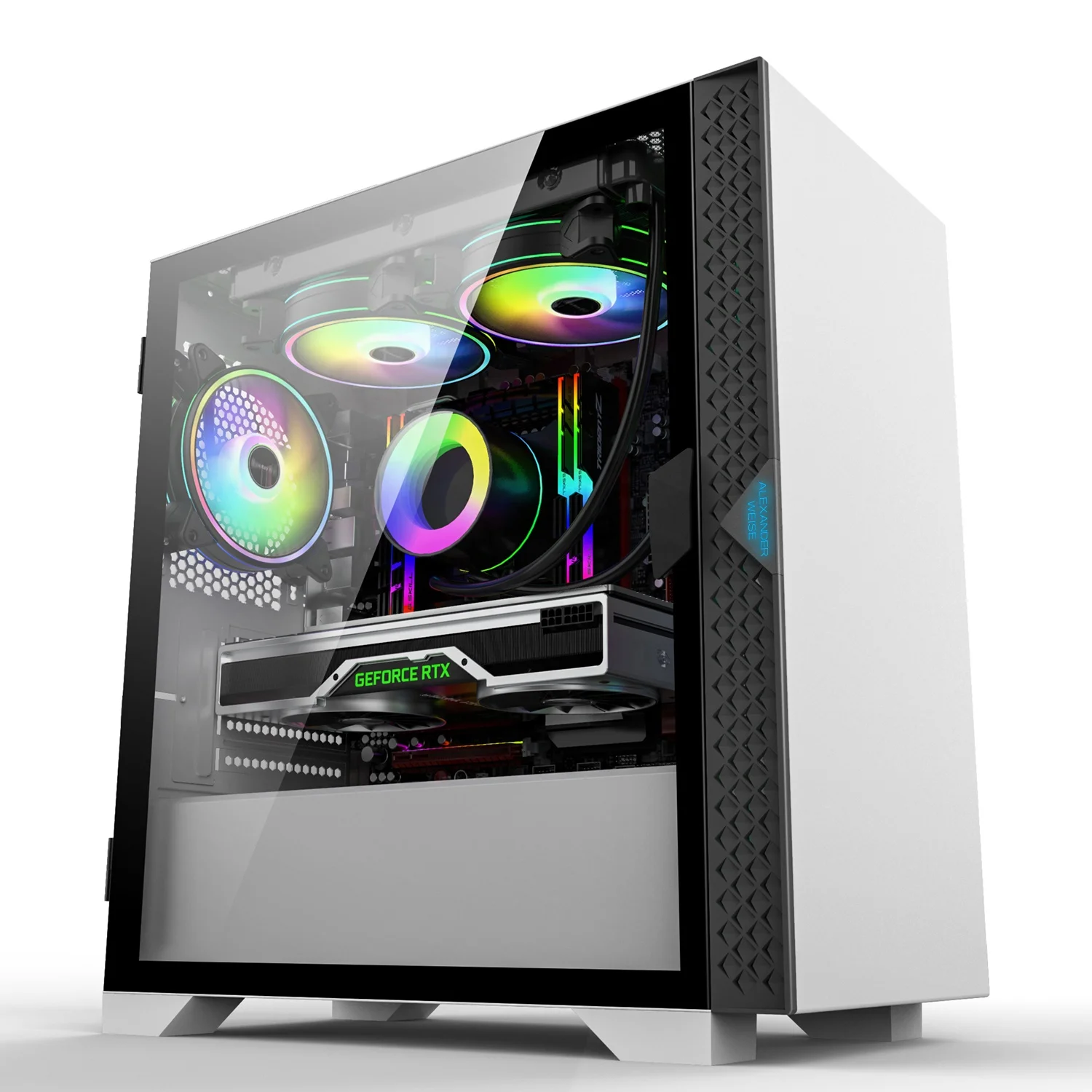 White Mid Tower Gaming Pc Case Chassis With Tempered Glass Sideboard ...