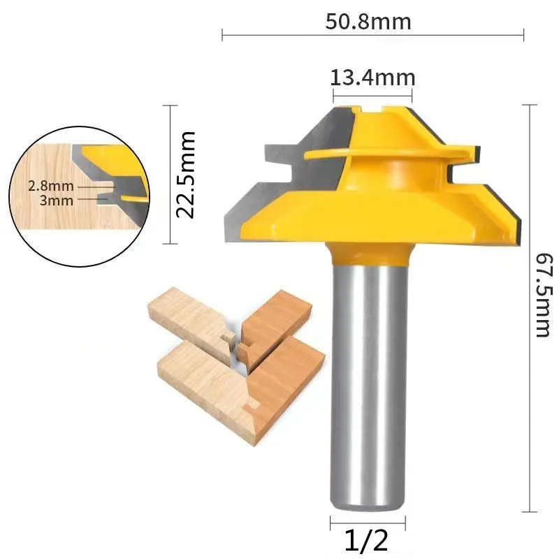 45 Degree Miter Router Bit Woodworking Milling Cutter 1/2 1/4 Trimming ...
