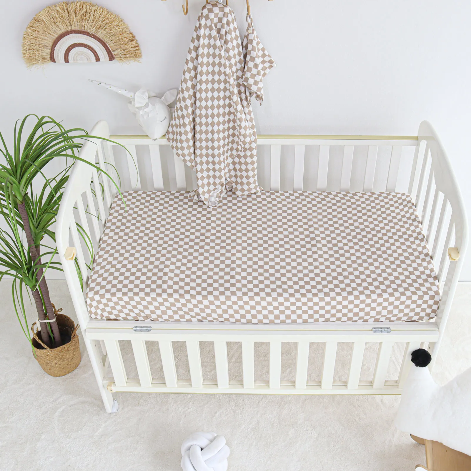 Customized Organic 70% Bamboo 30%cotton Muslin Crib Sheet Checkerboard ...