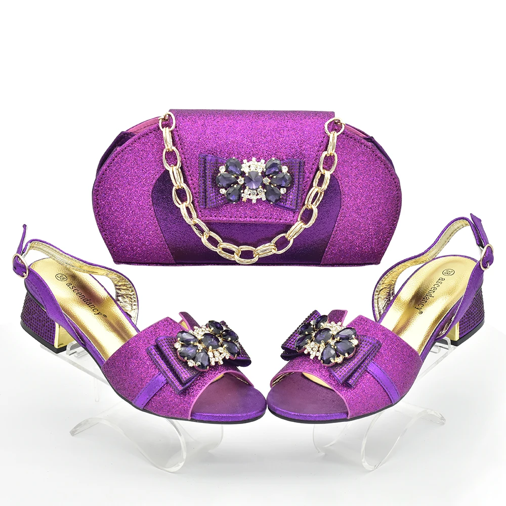 Beautiful High Heel Italian Shoes Bag Set With Stones Gold Chain Women ...