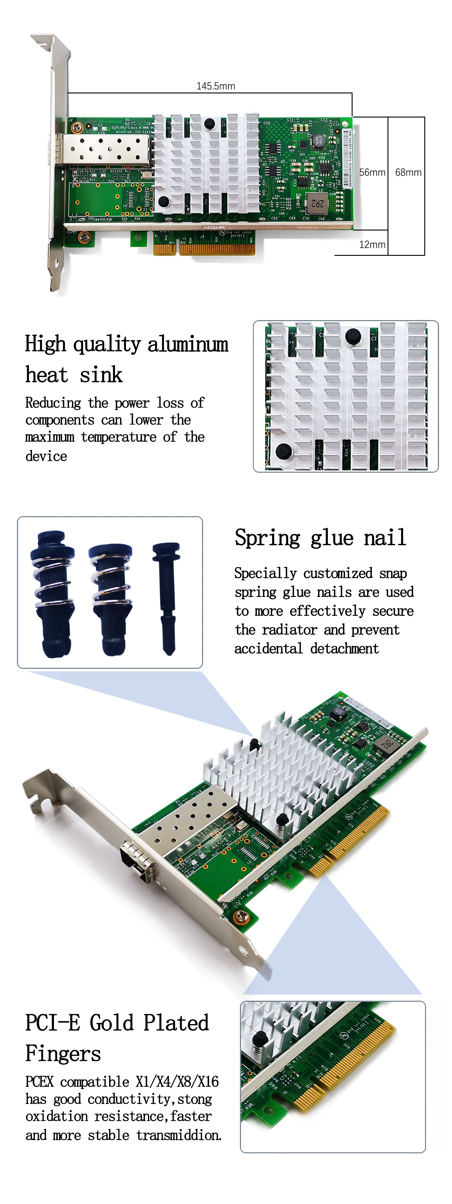 Network Interface Card Sv8523 Pcie V2.1 5.0 Gt/s X8 Lanes X520-da1x8 Jl82599en Sfp+ Port 10/1gbe ...