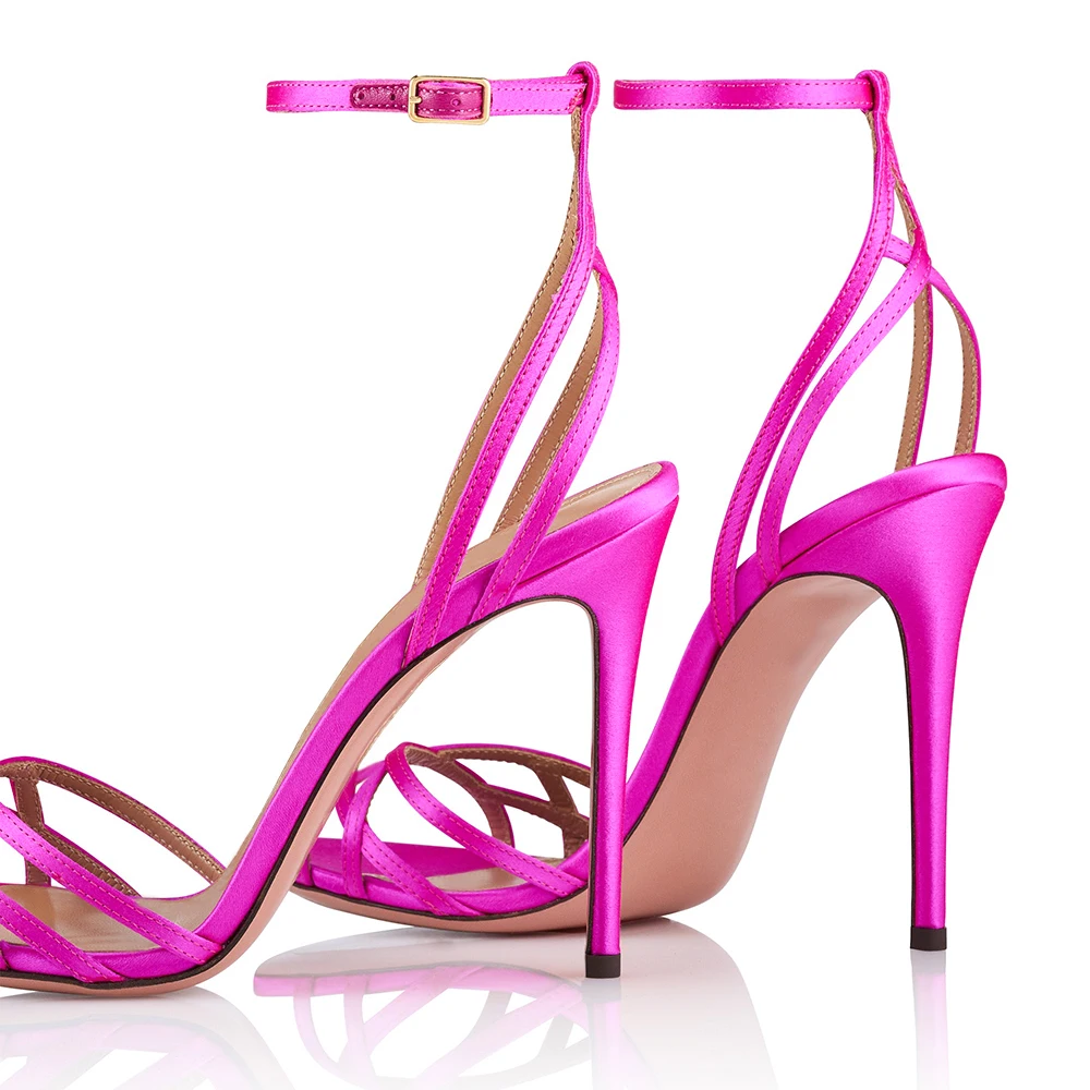 Buckle Strap Sandals Hot Pink Fuchsia Plain Satin Low MOQ