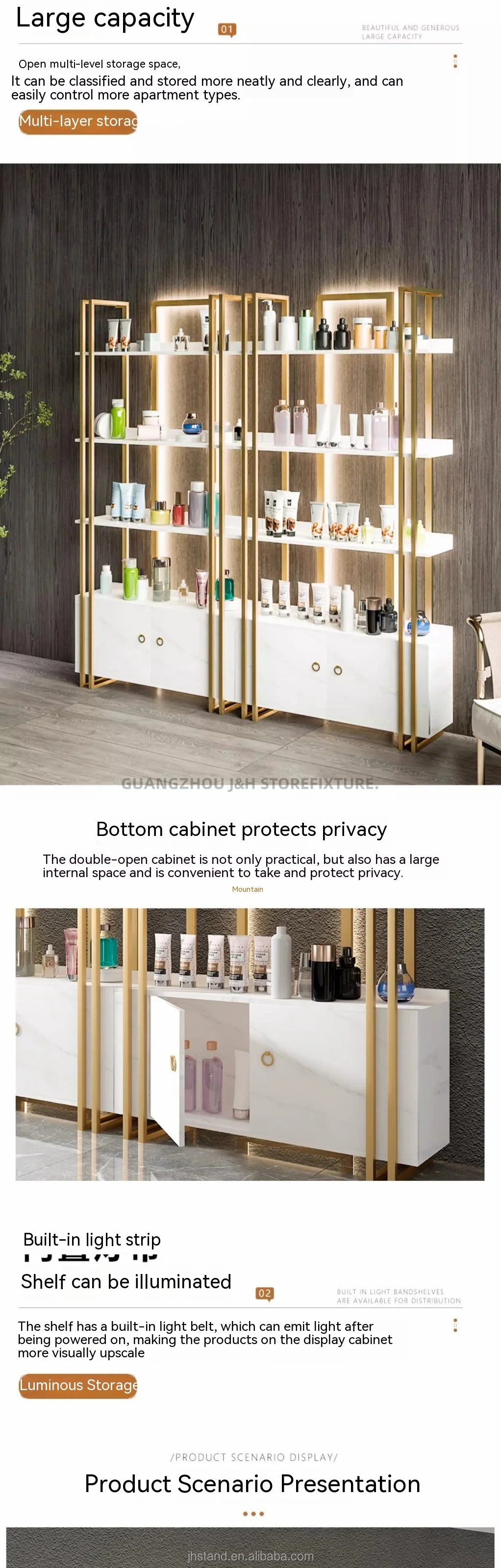 Luxury Beauty Salon Light Display Shelf Cosmetics Nail Skin Care Stand ...
