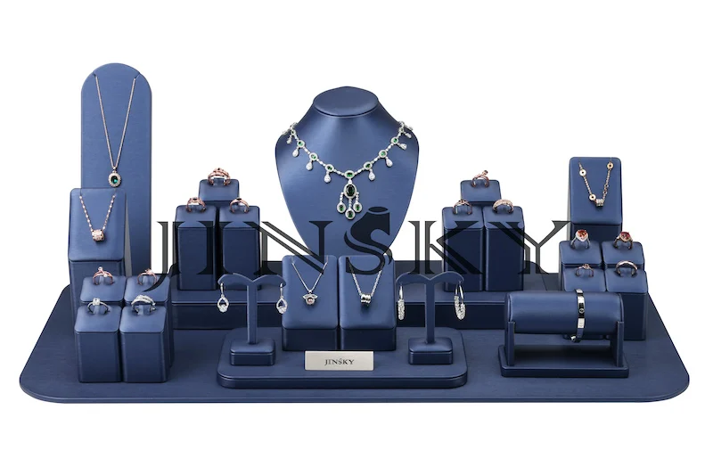 Jinsky Custom Design Jewelry Display Set Luxury Classic Blue PU Leather ...