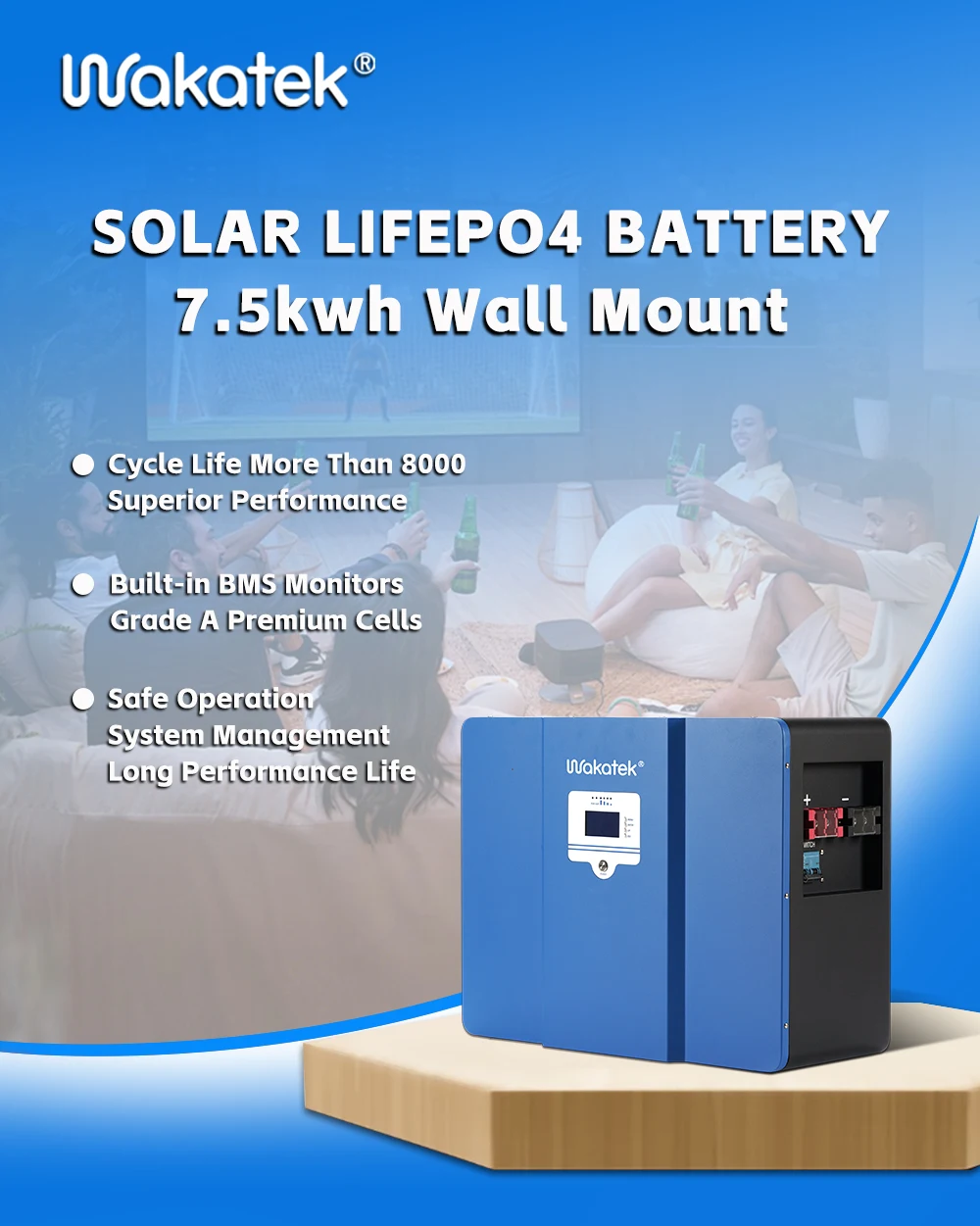 WAKATEK Factory Price Wall-Mounted 7.5KWH Lithium Ion Battery Pack ...