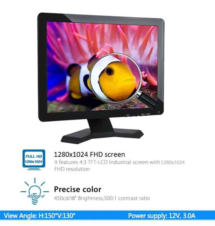 19 Inch Monitor Desktop Wall Mounted 16:9 Hdmi Vga Bnc Av Usb ...