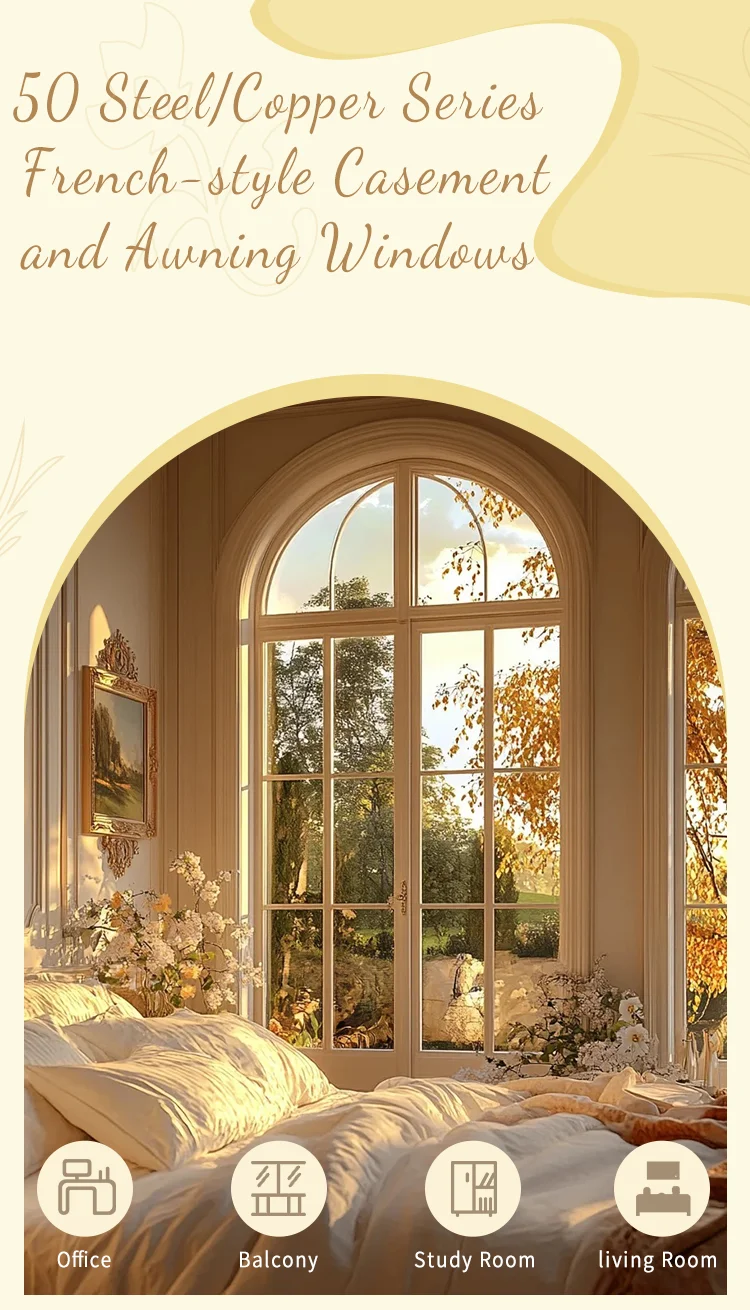 PDP Soundproof Triple Glazed Copper Window Retro French Style