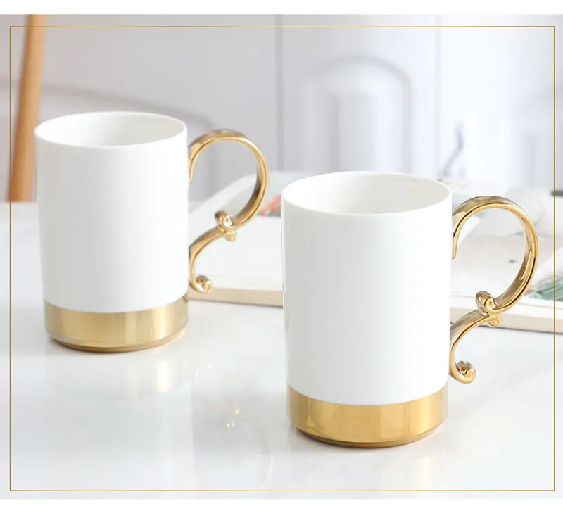 Solhui Blank White Gold Handle Mug - Eco-Friendly Ceramic
