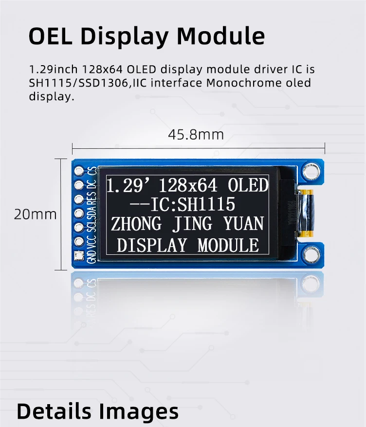 1.29 Inch OLED Display Module with CH1115 Driver IC
