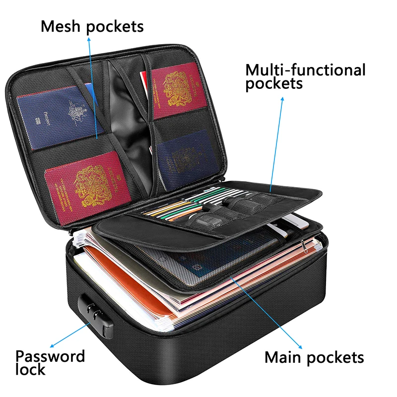 Large Water-resistant Fireproof Document Bag With Zipper Closure For ...