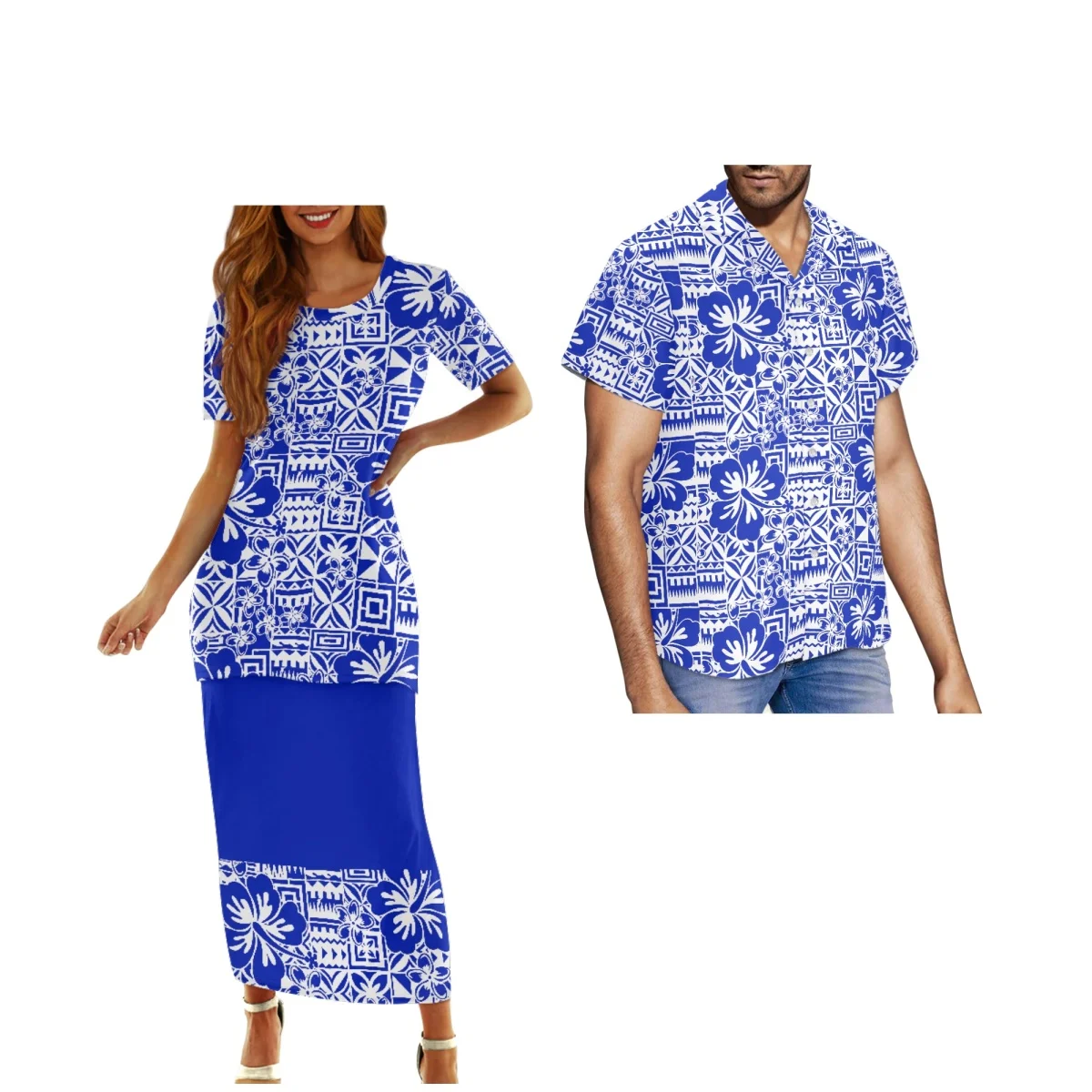 Couples Islands Set Clothing Party Samoan Print Casual Dresses