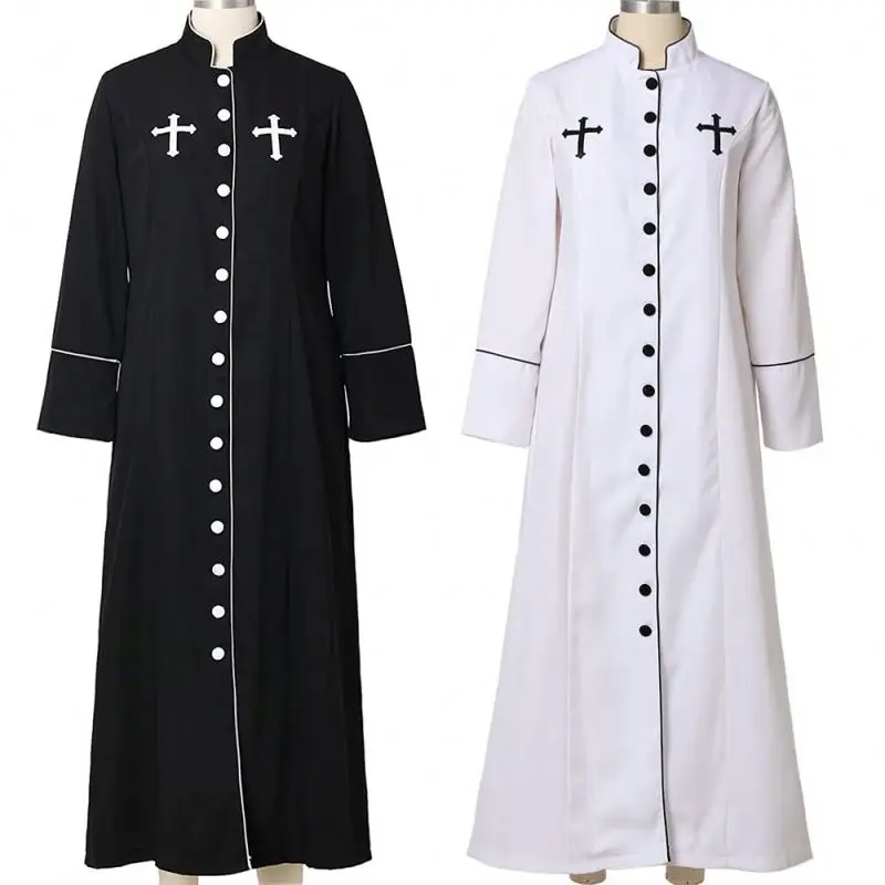 Men's Priest Costume Pastor Robe Roman Cassock With Stand Collar And ...
