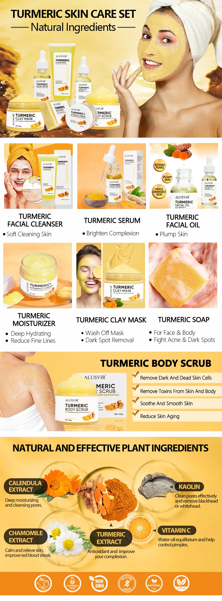 Turmeric Skincare Set Anti Acne Dark Spot Whitening Private Label Soap ...