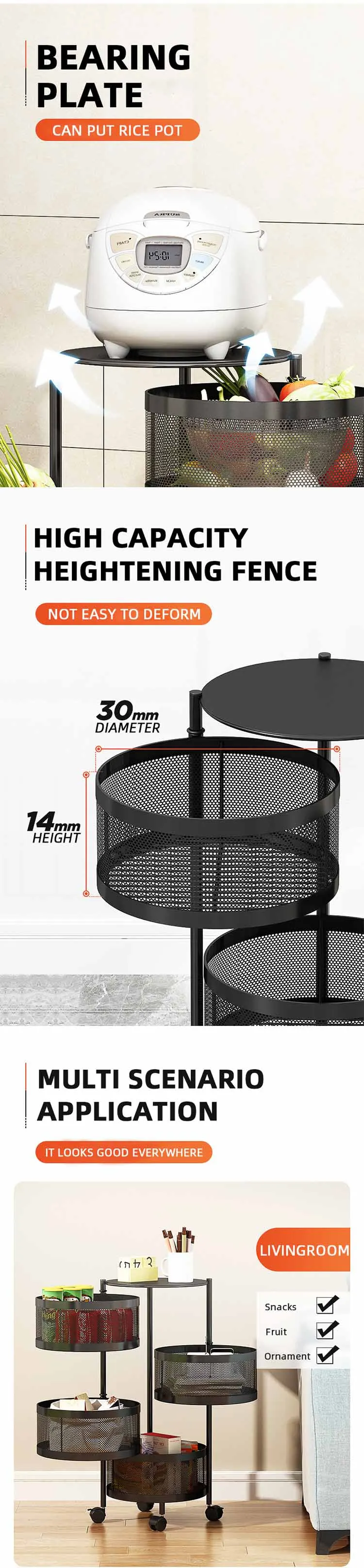 Multi Functional Durable Kitchen Rotary Storage Rack 5 Layer Kitchen ...