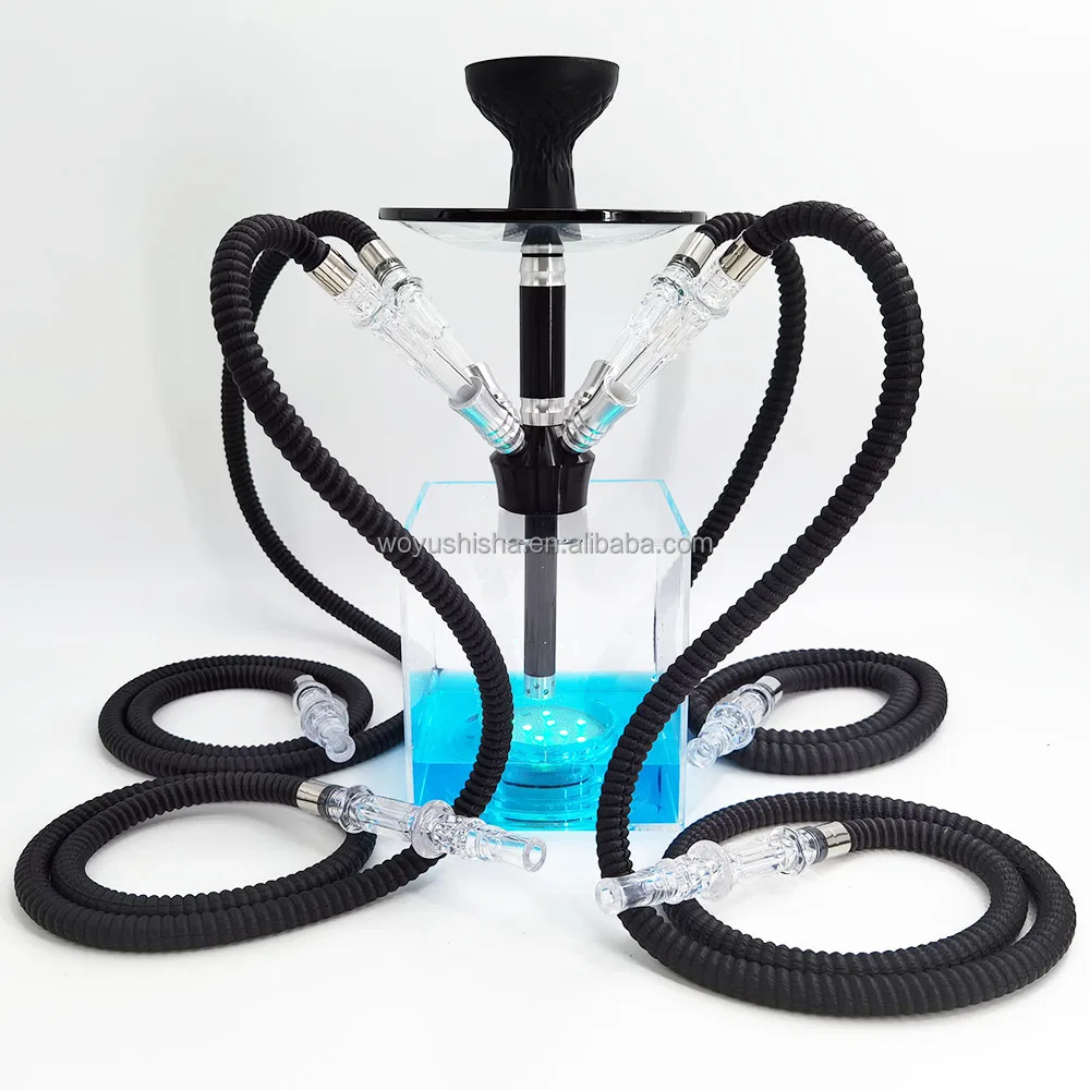 Multi Hose Smoking 4 Pipes Shisha Pot Square Box Led Acrylic Hookah ...