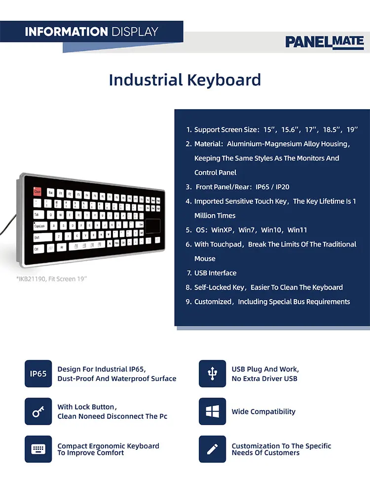 IKB21190 Custom CNC Industrial Keyboard - IP65 & Ethercat