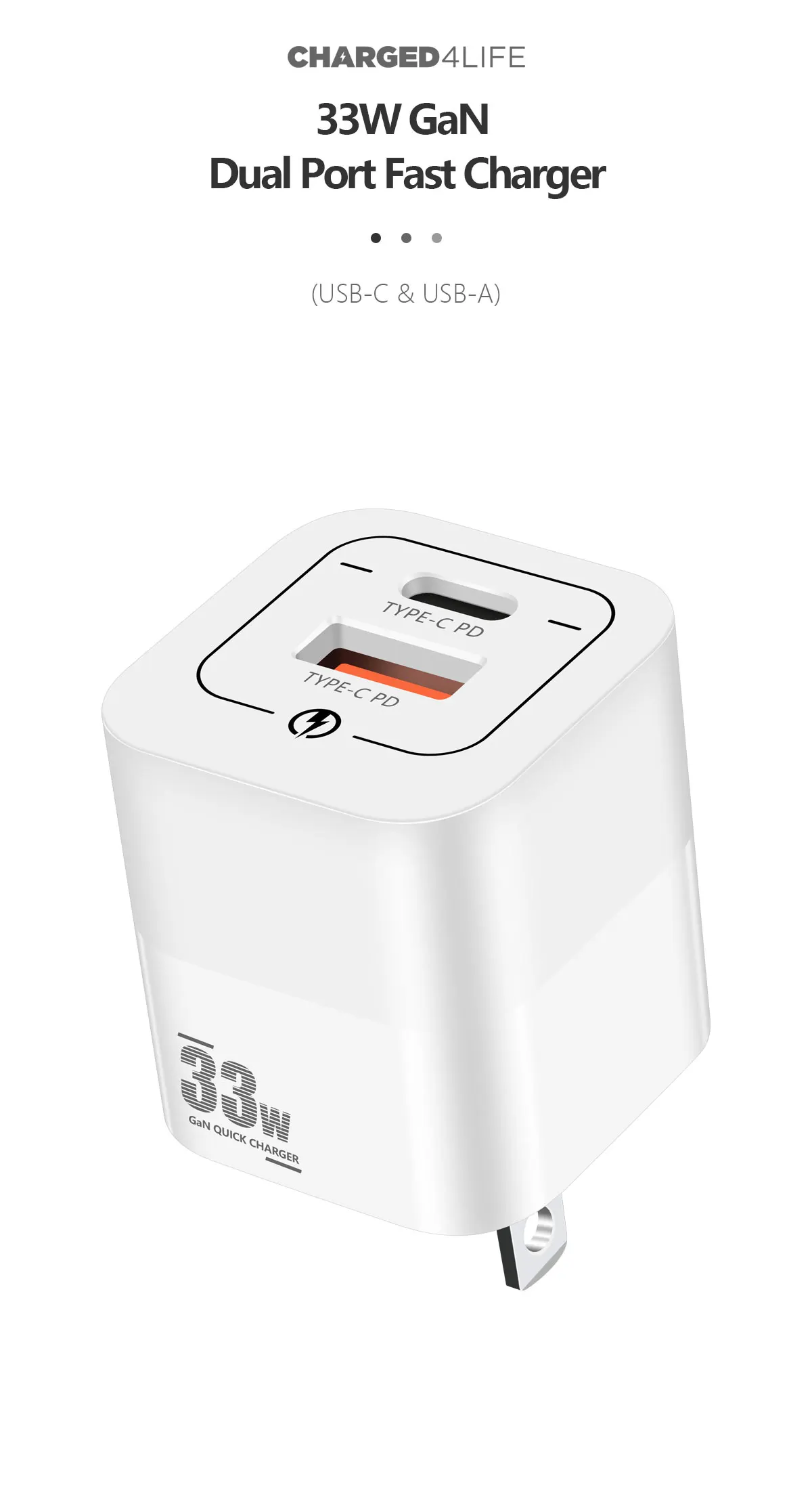 Wholesale 33W GaN Technology Type C and USB Port Adapter Quick Charging ...