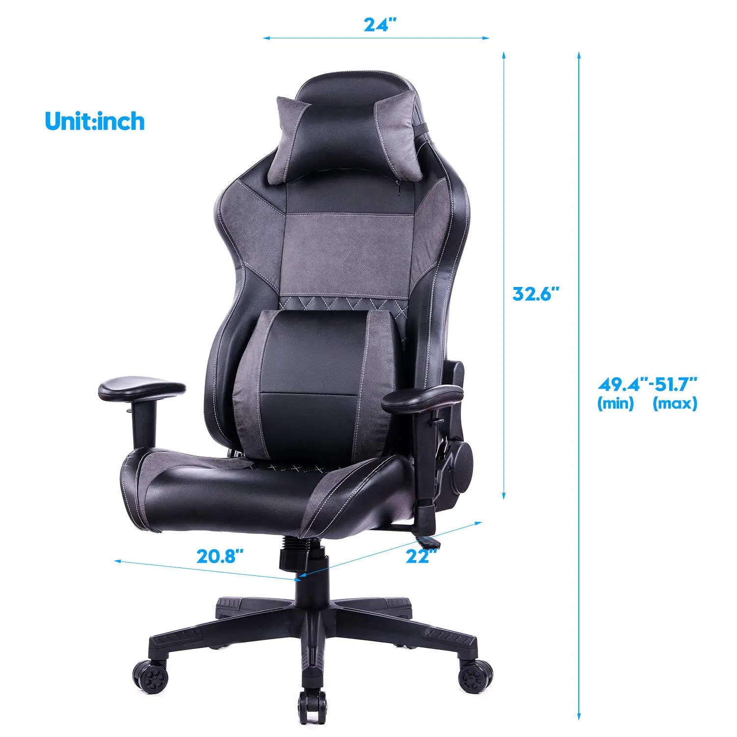 Vanbow Home Office Racing Chair With Headrest Ergonomic Gaming Chair ...