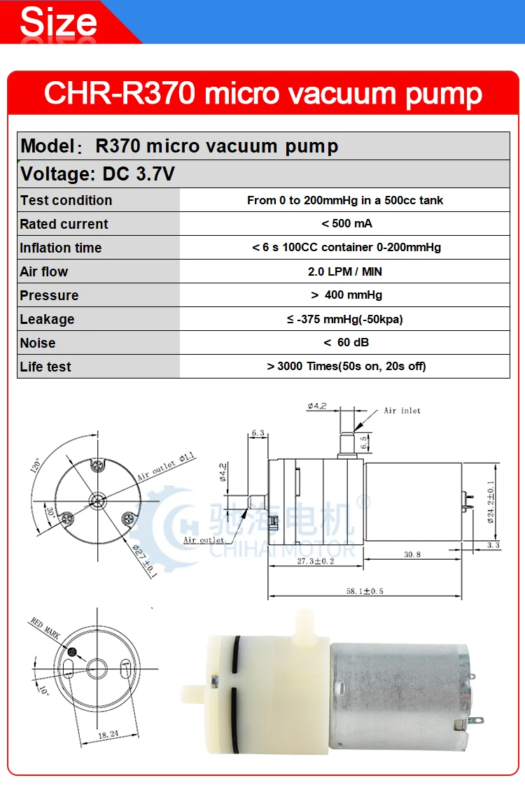 Chihai Motor R370 - Efficient 3.7V Vacuum Pump with Solenoid
