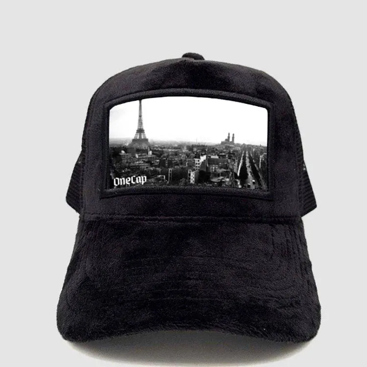 Wholesale Mesh Custom Velvet Trucker Cap 6 Panels Custom Applique Patch ...