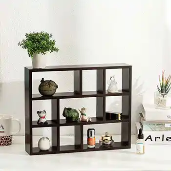 Wood Floating Shelves 9 Compartment Small Hanging Display Shelf Rustic ...