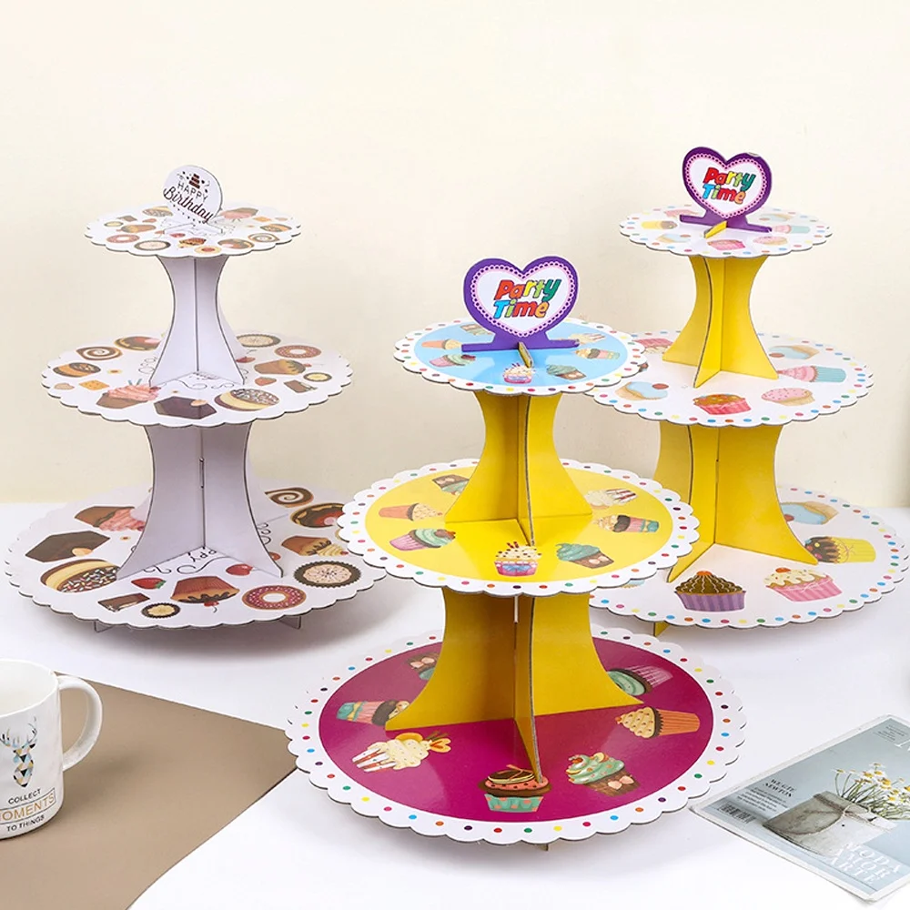3-Tier Paper Cake Cupcake Stand Cardboard Dessert Cupcake Stand Display ...
