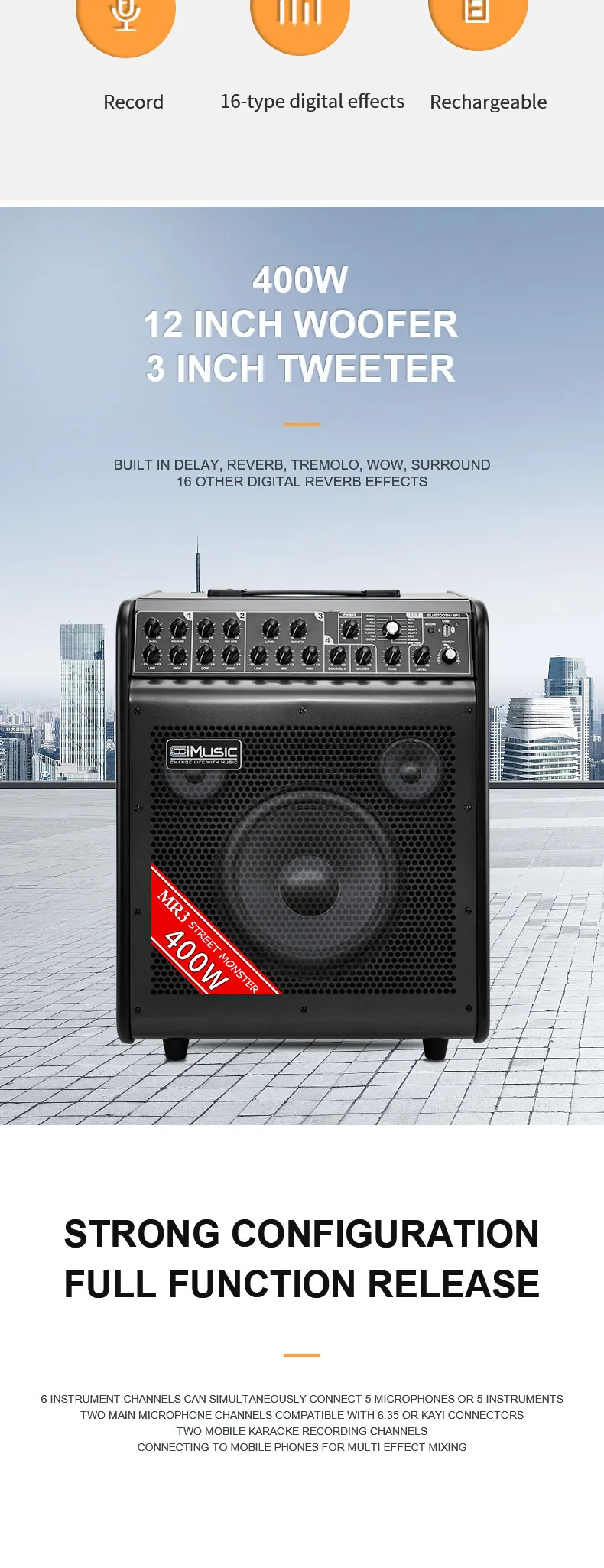 400W Wooden High Power PA Amplifier - 4-Channel Bluetooth Party