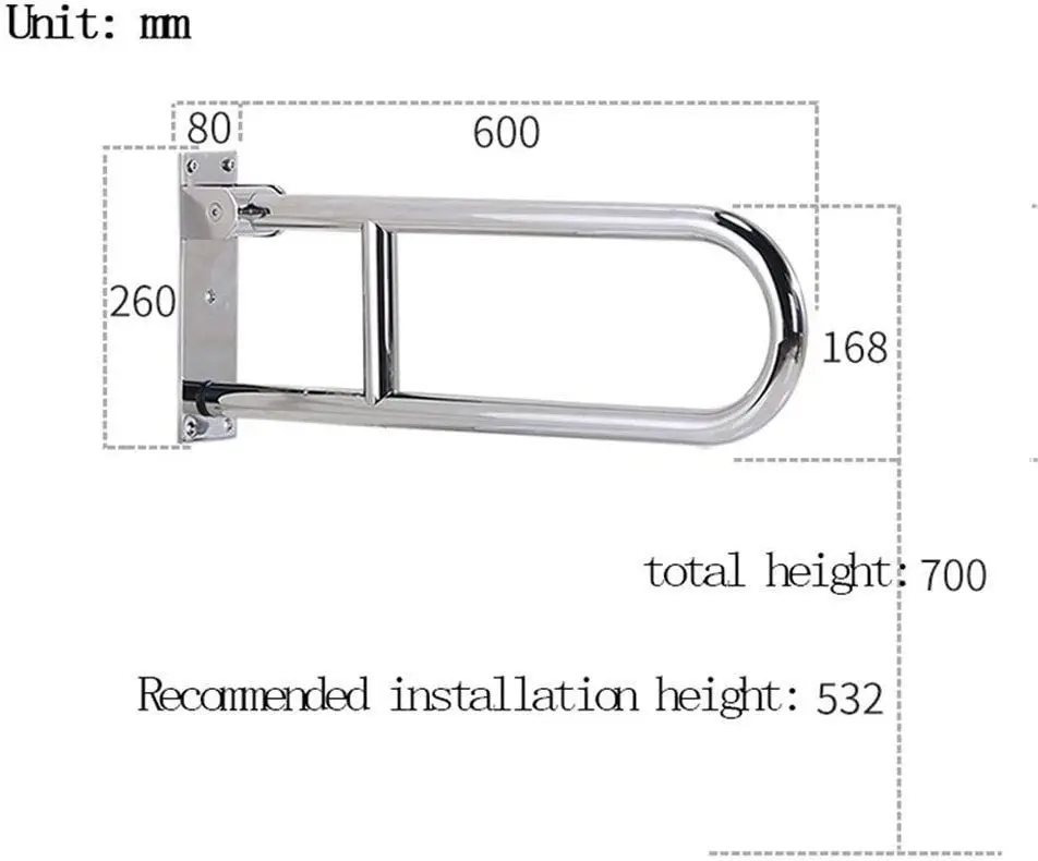 304 Stainless Steel Toilet Grab Bar Swing Up Bathroom U-shape Toilet ...