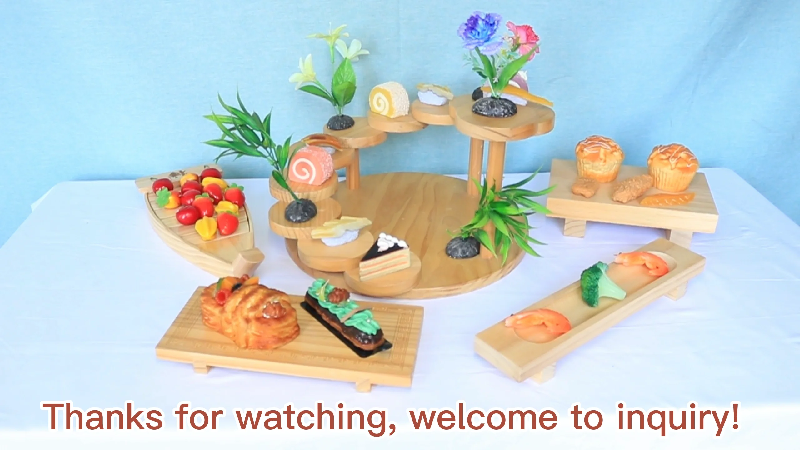 High-end Japanese Style Stepped Wood Sushi Display Stand Serving Tray ...