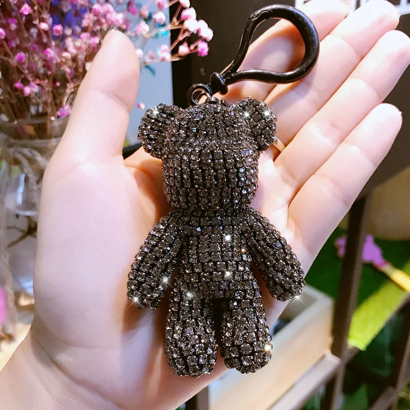 Cute Sparkling Crystal Teddy Bear Keychain High Quality Bling ...